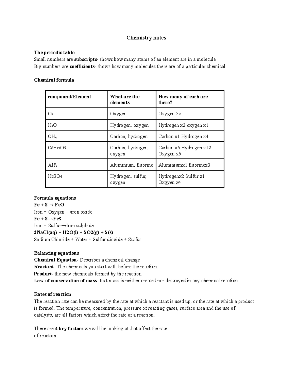 Chemistry Notes: Understanding the Periodic Table and Reactions - Studocu