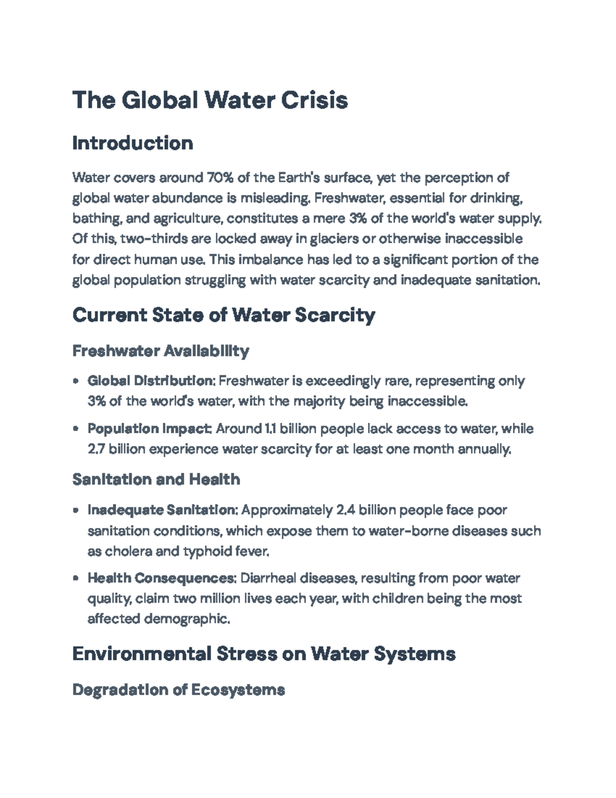 Global Water Crisis: Causes, Effects, and Future Projections - The ...