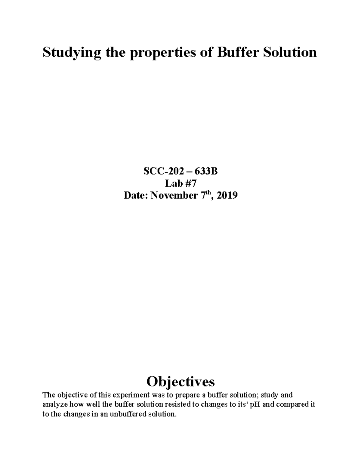 Studying the properties of Buffer Solution - Material 0 Acetic Acid ...