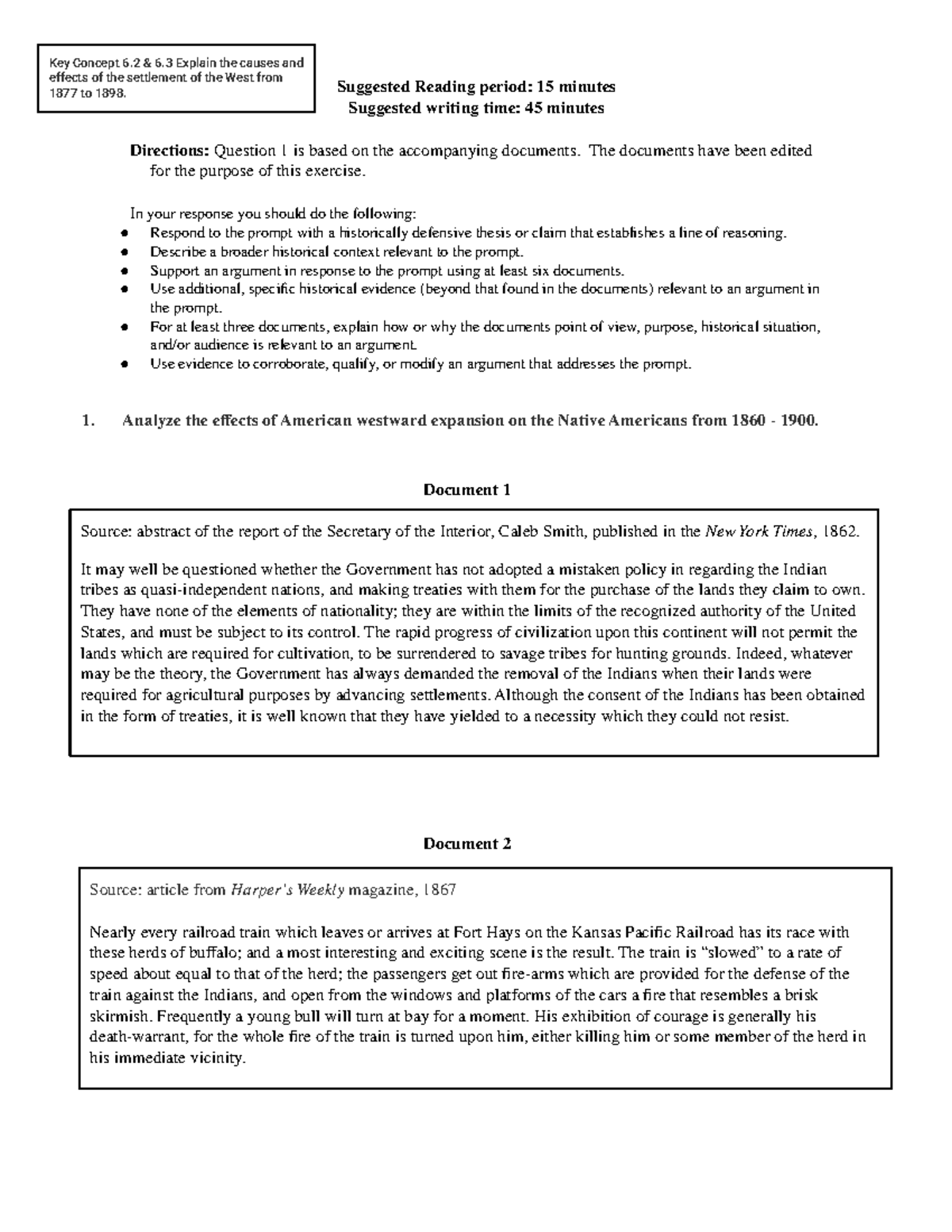 DBQ: Causes & Effects of Westward Expansion on Native Americans (1860 ...