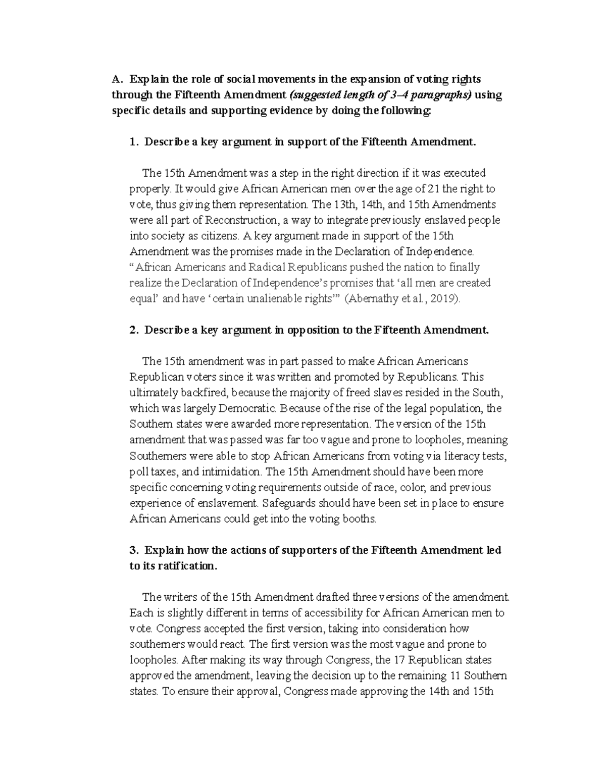 D267 Essay Notes on Voting Rights: 15th, 19th Amendments & Voting ...