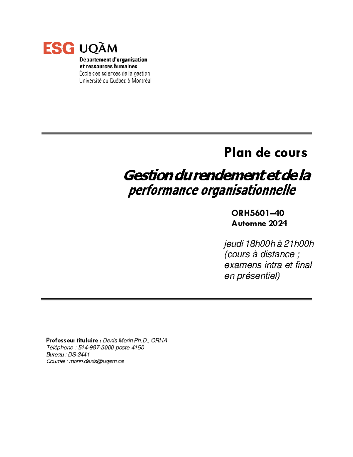 Jeudi soir- plan de cours - Plan de cours Gestion du rendement et de la ...