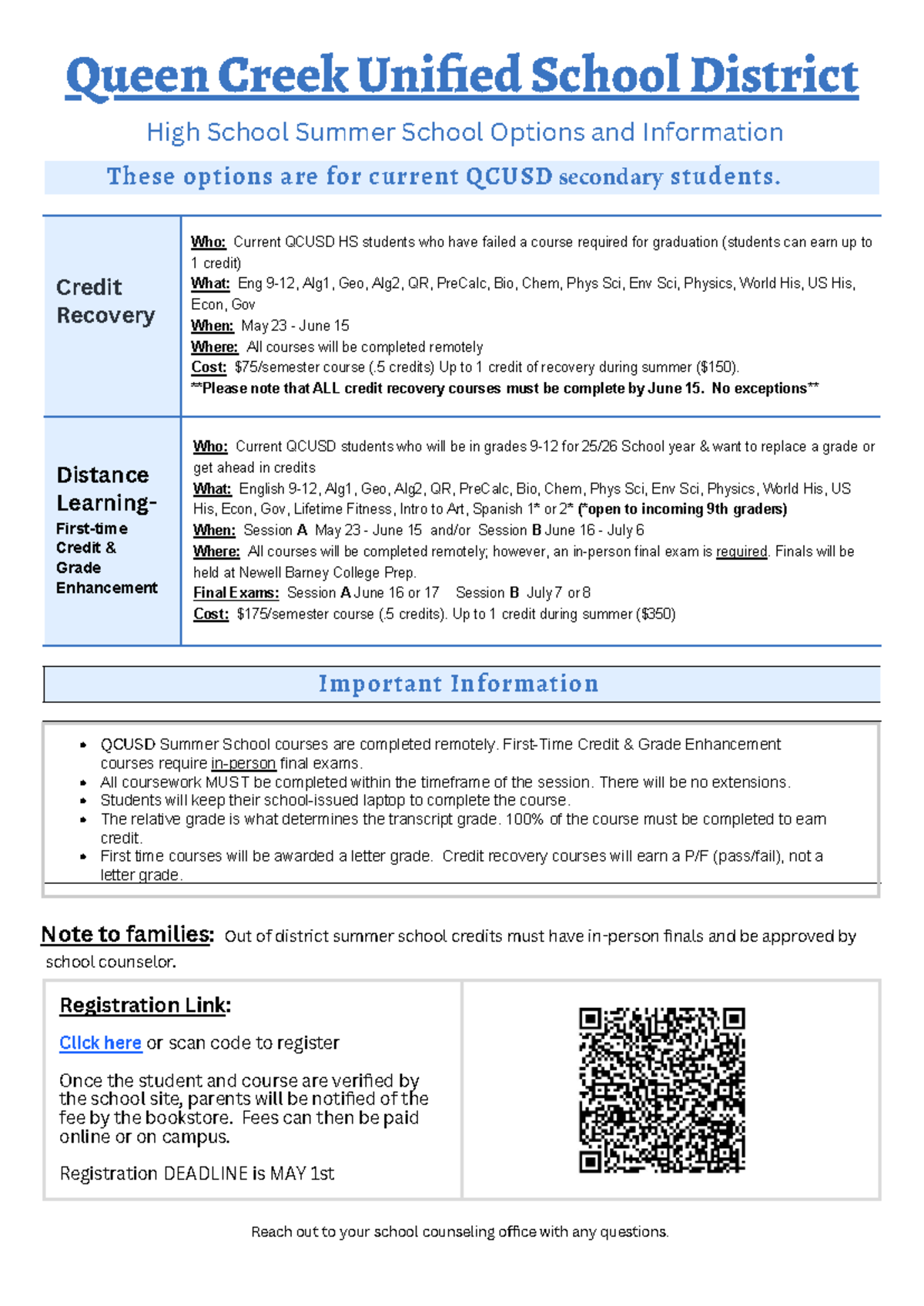 QCUSD HS Summer School Options & Info 2024-2025 - Studocu