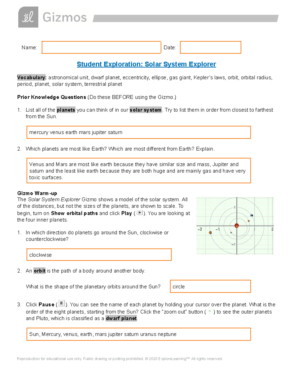 Student Exploration: Solar System Explorer (SE) Guide - Studocu