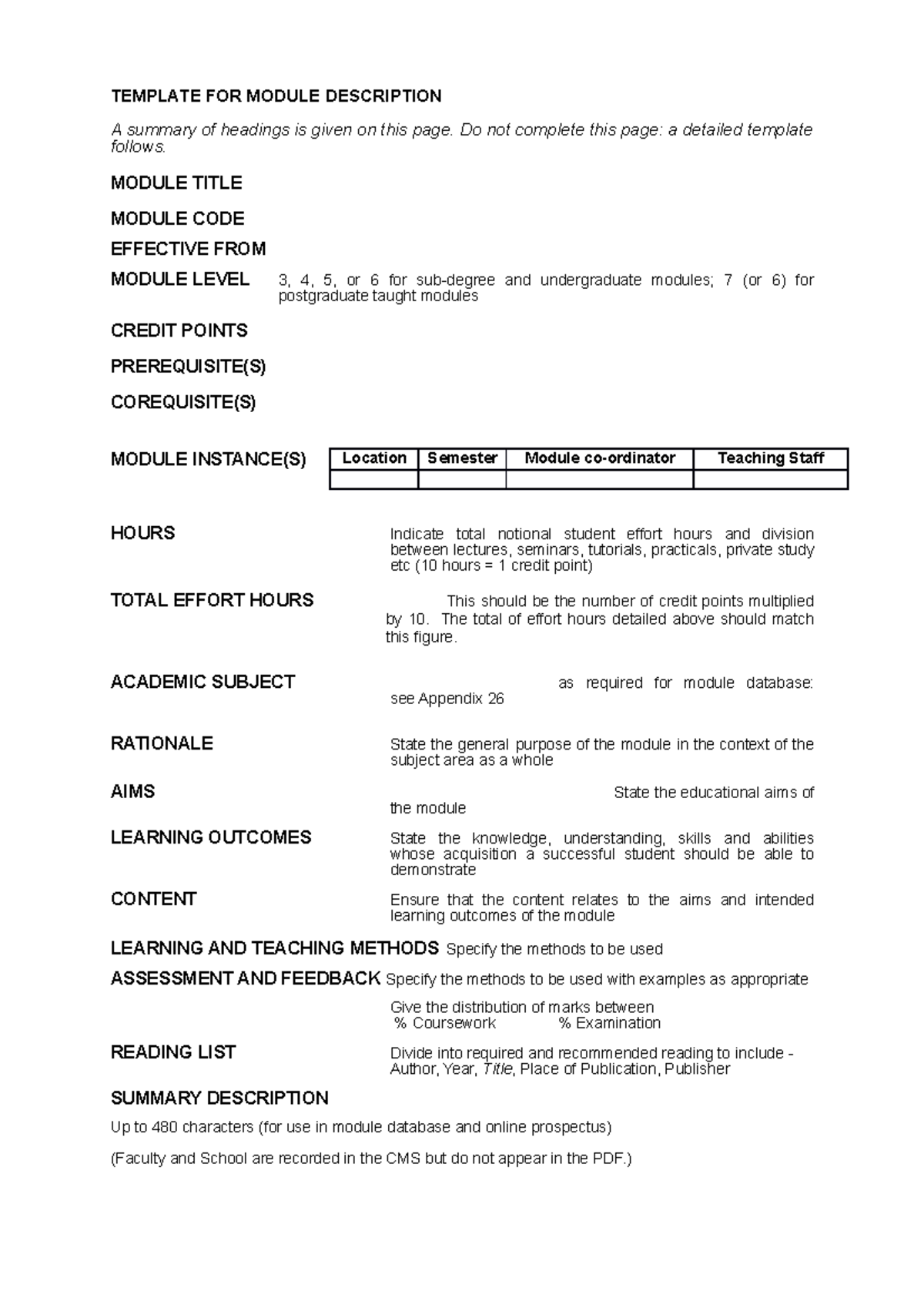 Module Description Template for Academic Courses - Studocu