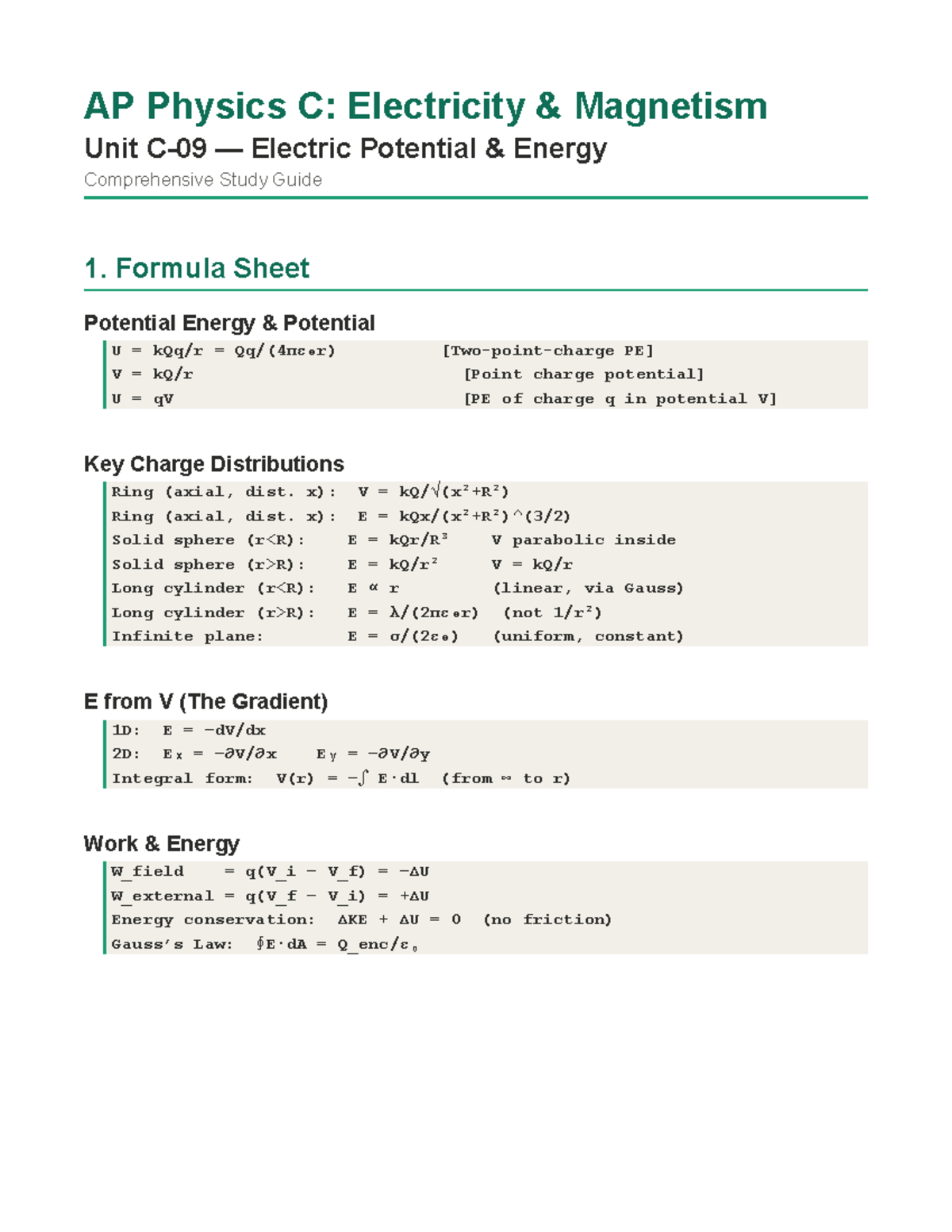 AP Physics C: Electricity & Magnetism Unit 9 Study Guide - Studocu