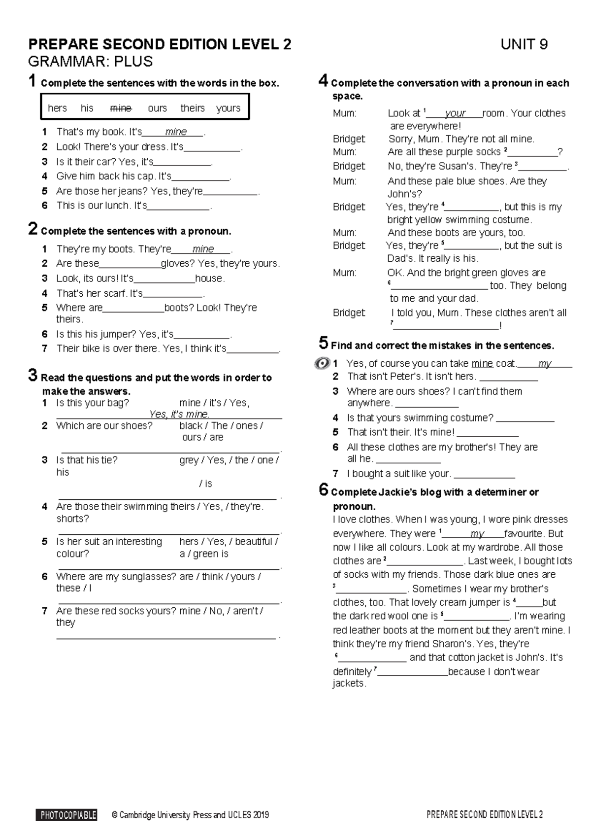 Prepare 2 Grammar Plus: Unit 09 Exercises and Answers - Studocu