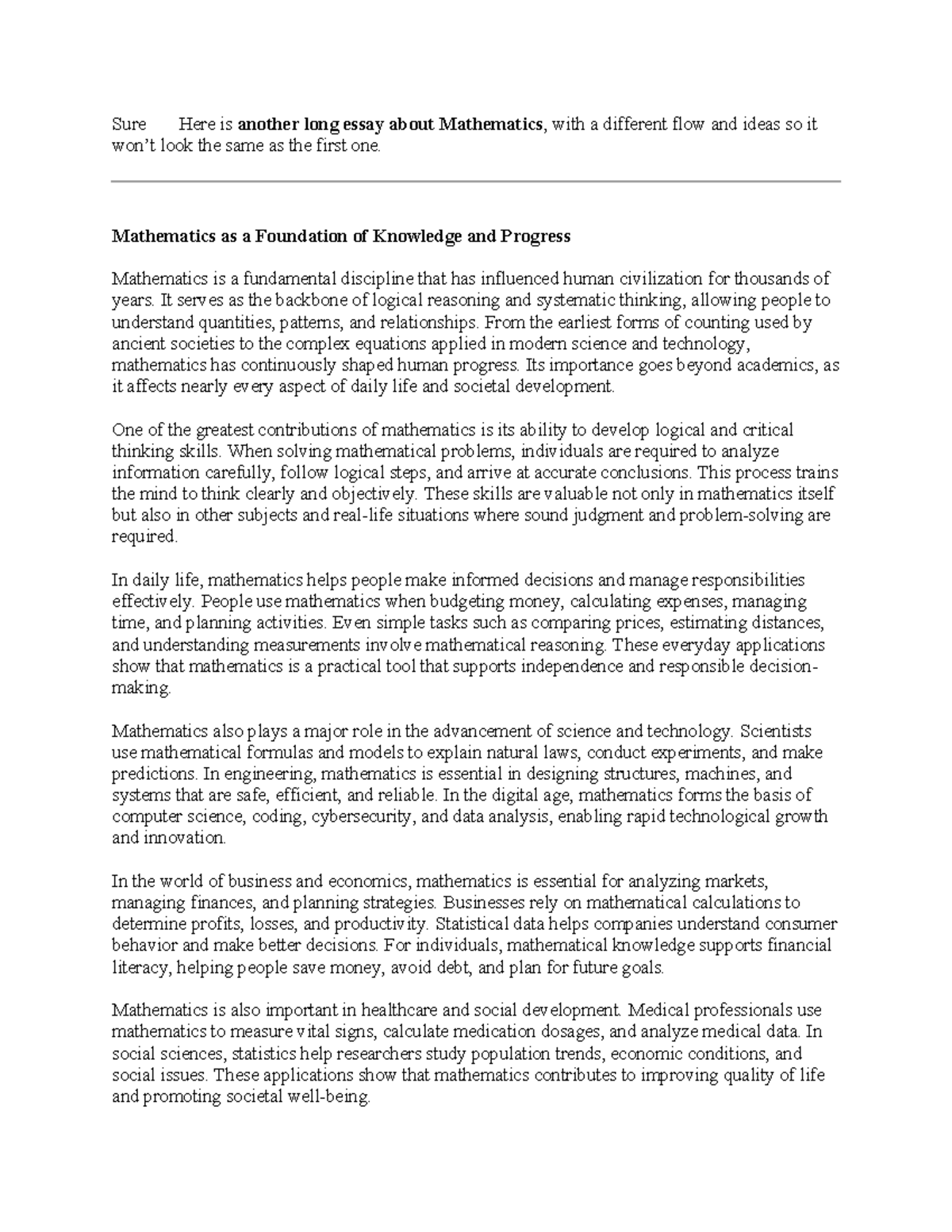 Mathematics as a Foundation of Knowledge and Progress - Essay Notes ...