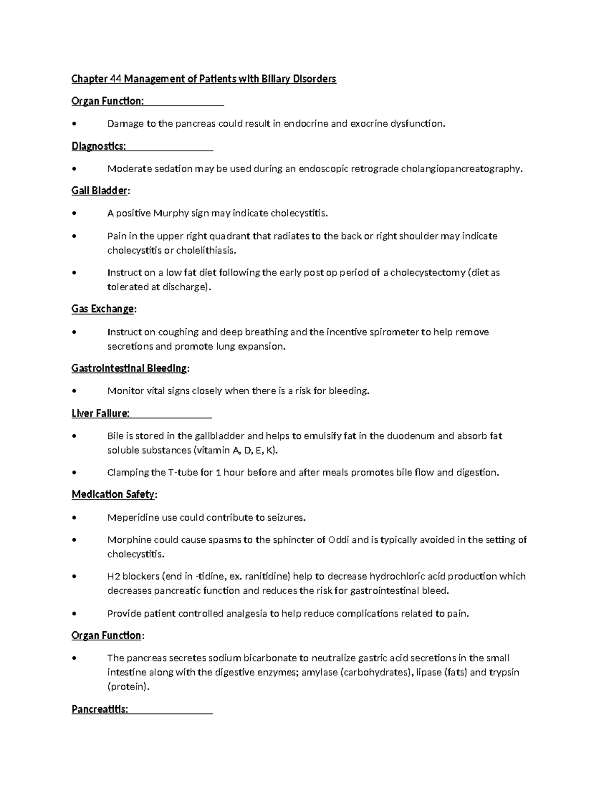 Chapter 44 Handout: Management of Biliary Disorders in Patients - Studocu
