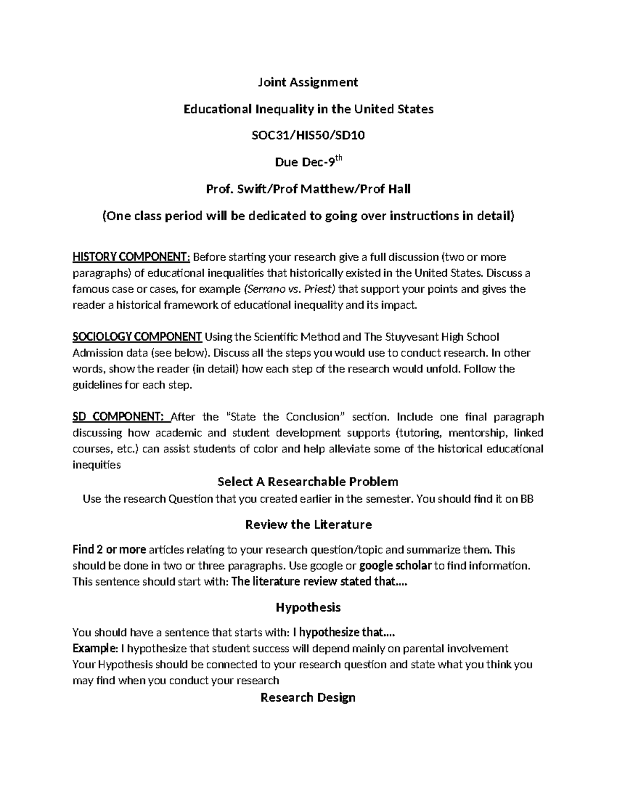 Joint Assignment SOC31/HIS50/SD: Exploring Educational Inequality in ...