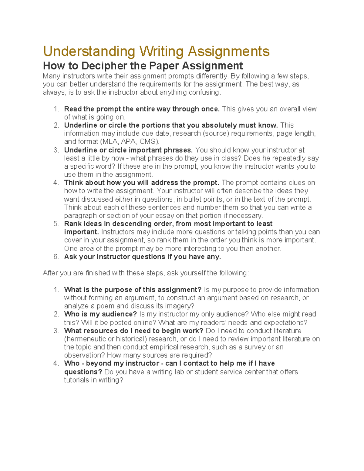 Deciphering Writing Assignments: A Guide to Understanding Prompts - Studocu