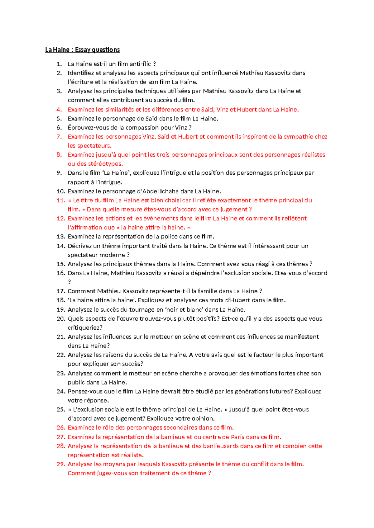 La Haine Essay Questions: Analysis and Themes Exploration for Film ...