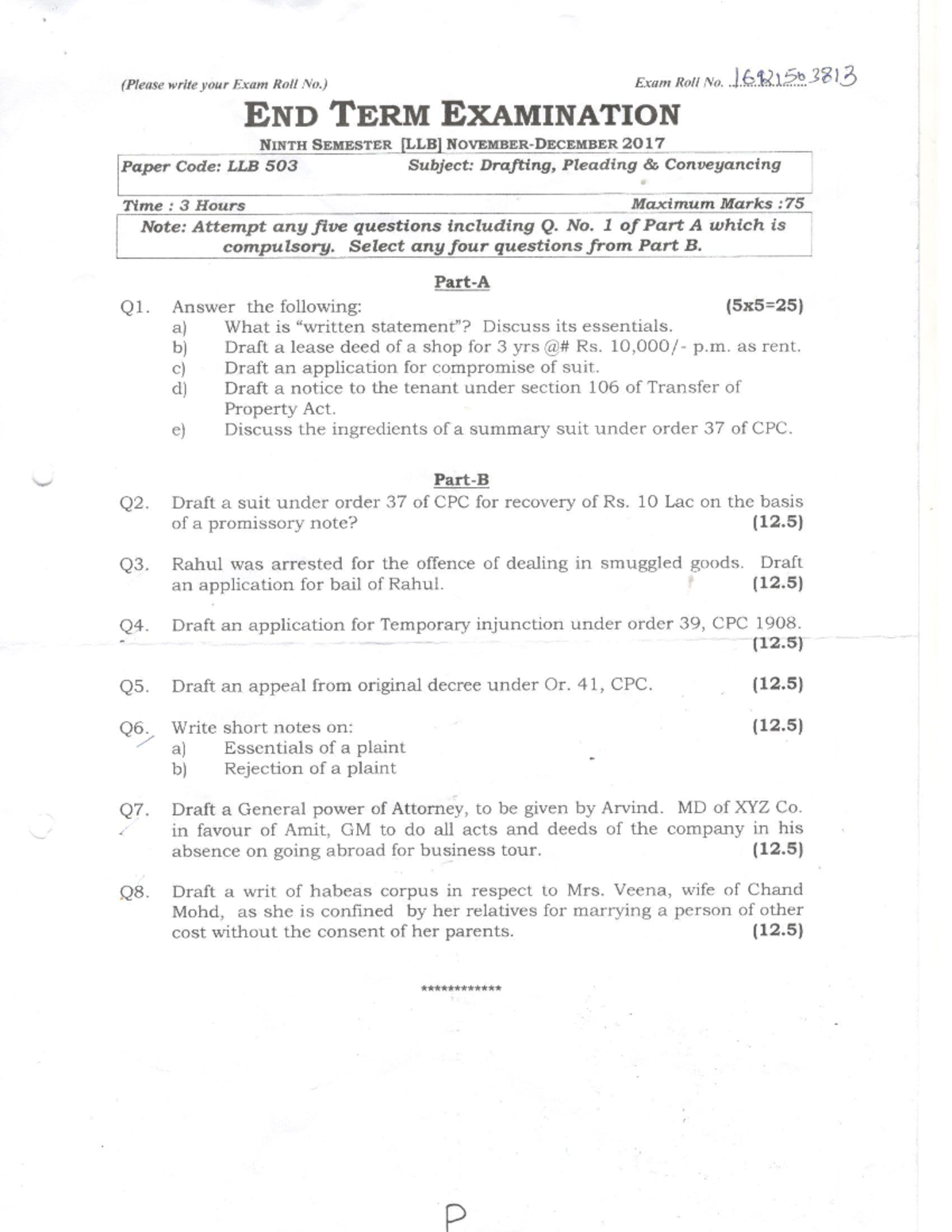 LLB 503 Nov- Dec 2017 - question paper - (Please write your Exam Roll ...