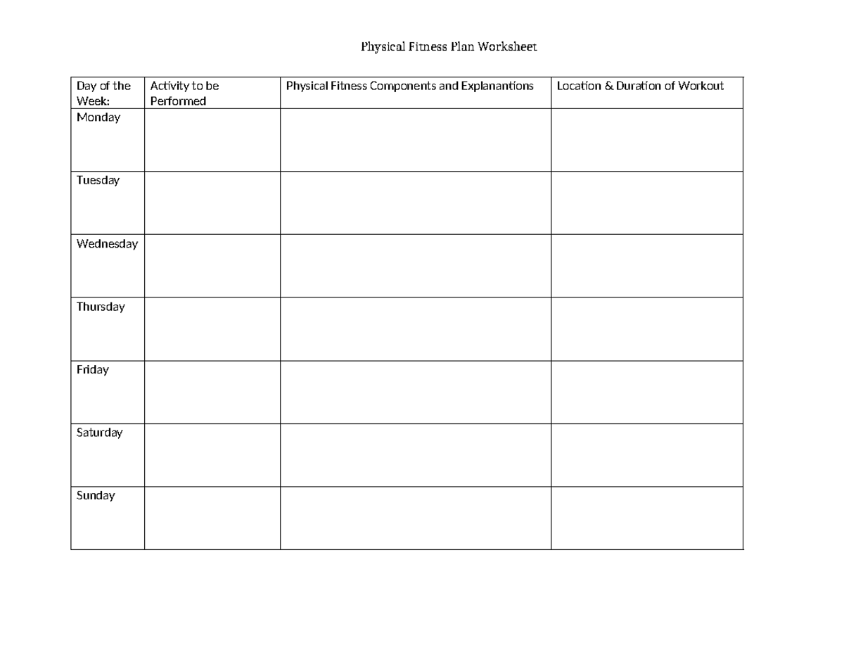 Components of fitness activity plan ws - PED2145 - Physical Fitness ...