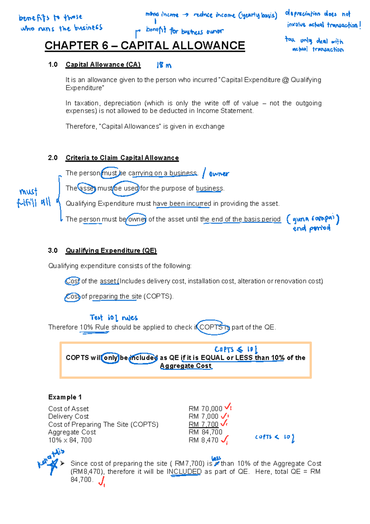 Chapter 6 - Capital Allowance (CA) Detailed Notes for Business ...