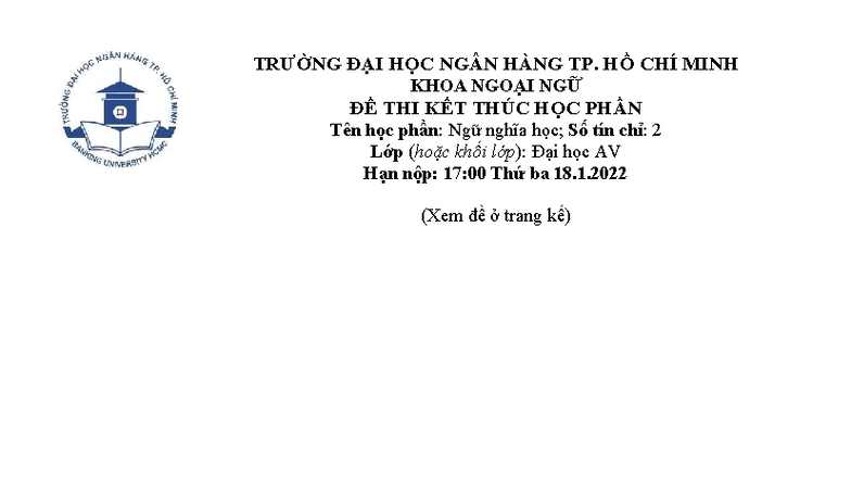 Semantics Final Assignment - Banking University D05 - Studocu