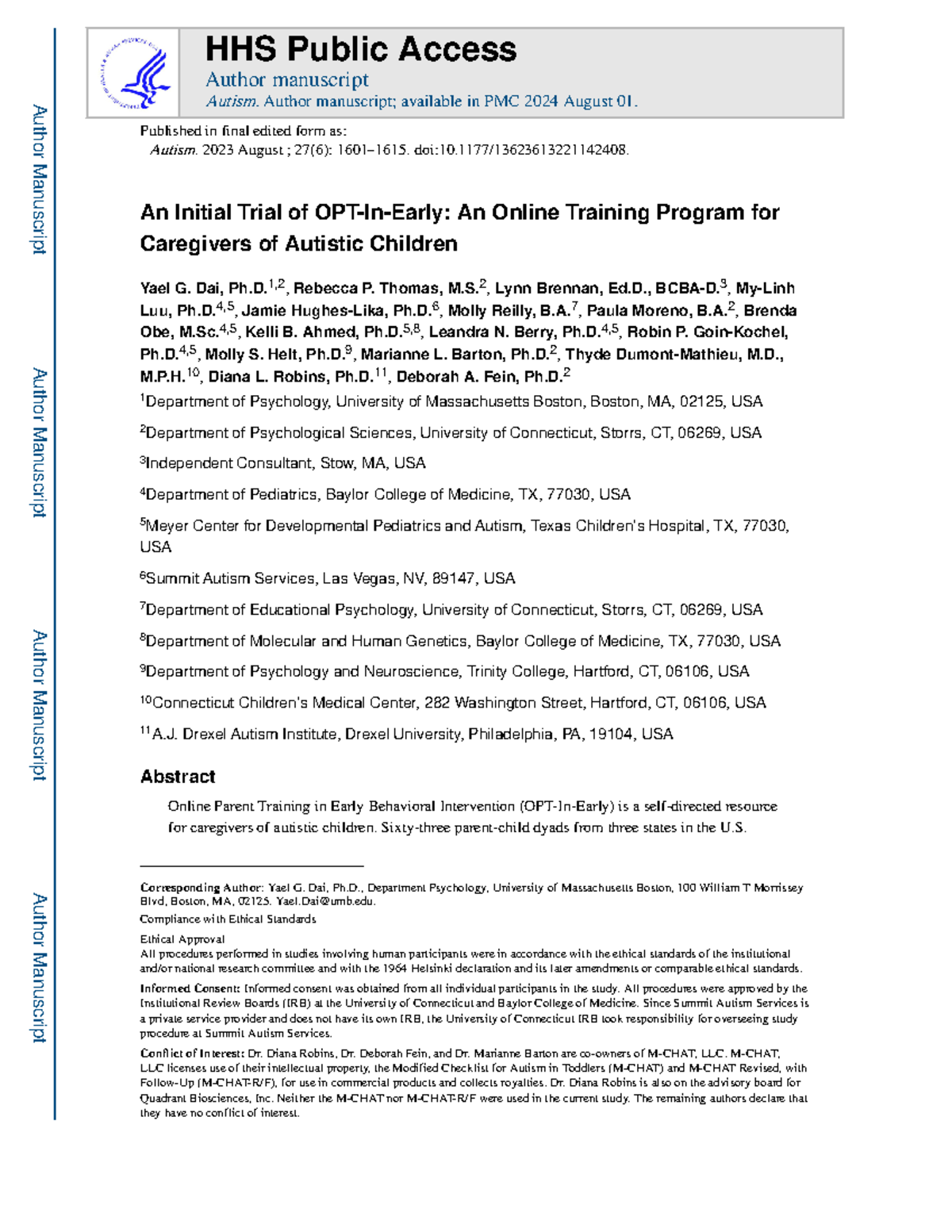 Online Parent Training in Early Behavioral Intervention for Autism (HHS ...