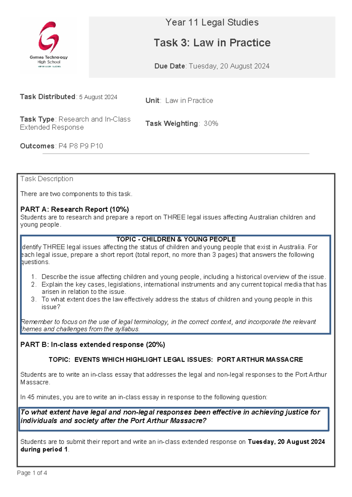 Year 11 Legal Studies Task 3: Research on Legal Issues Affecting Youth ...