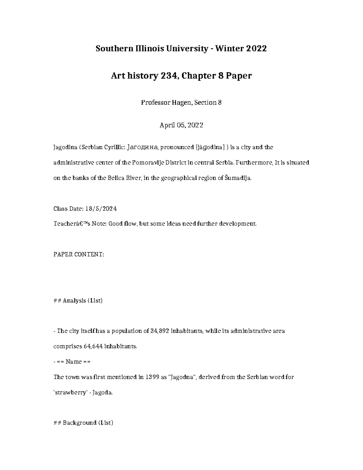 ART History 234 Chapter 8 Analysis and Findings Report - Studocu