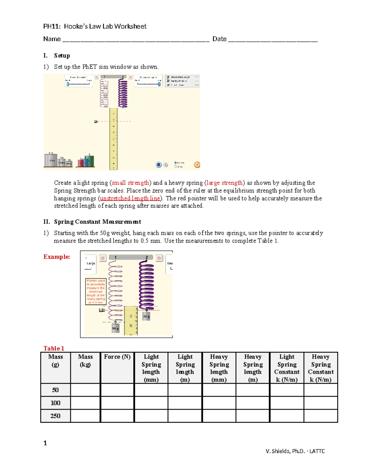 PH11: Hooke’s Law Lab Worksheet and Experiment Analysis - Studocu