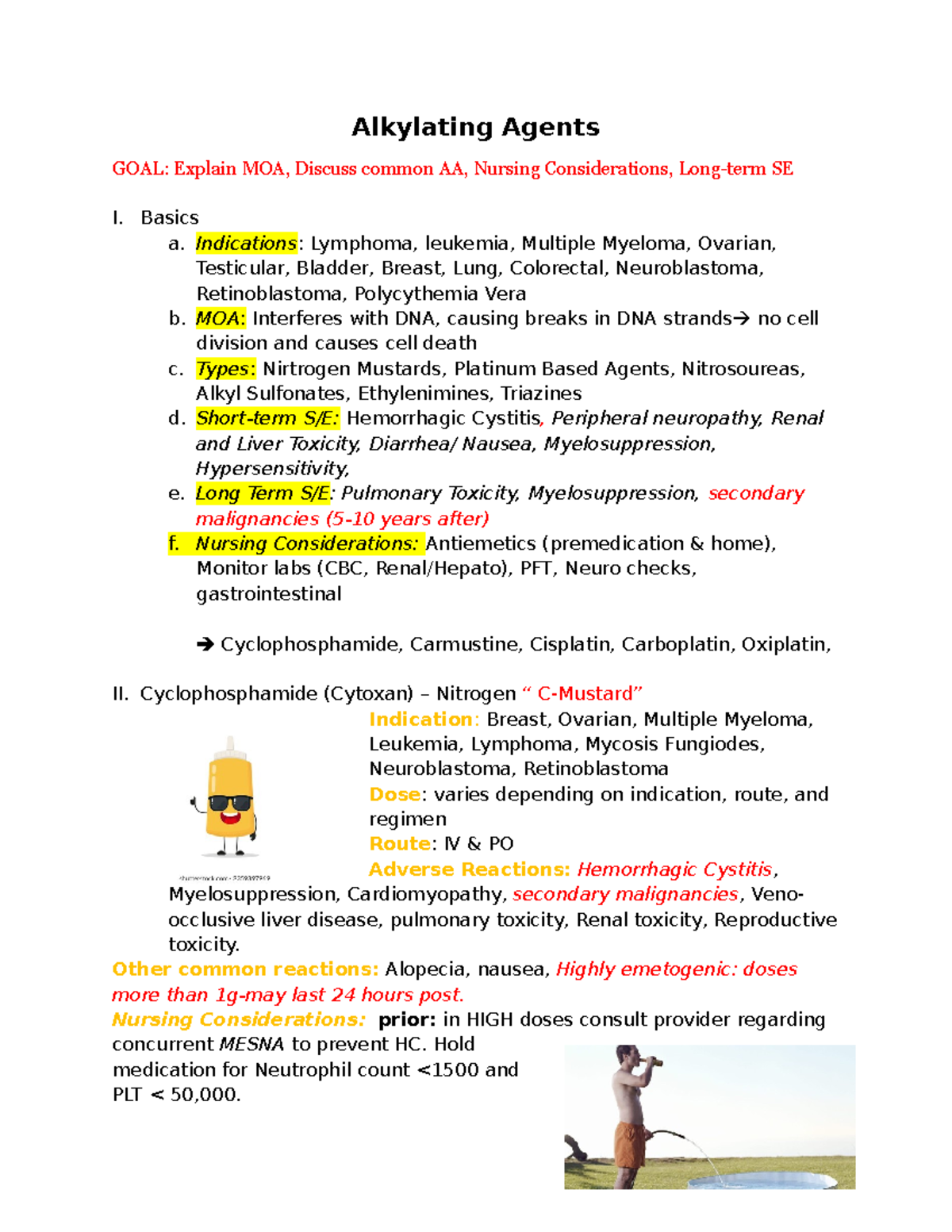 Alkylating Agents Overview: MOA, Nursing Considerations & SE - Studocu