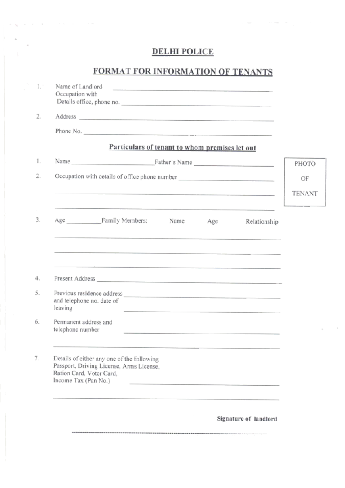 Tenant Verification Form - Delhi Police Format for Information - Studocu