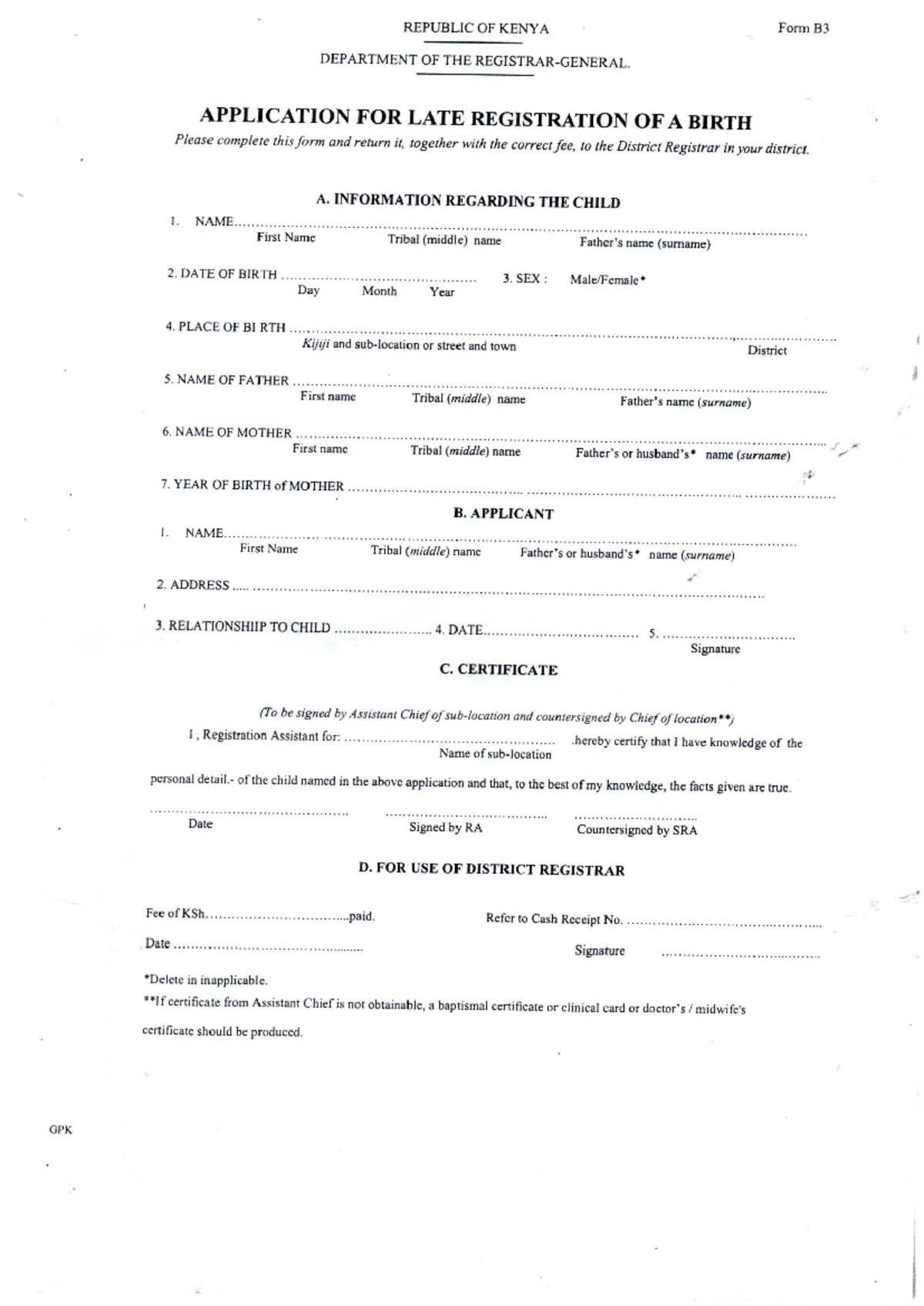Application for late registration of a birth - B3 - Studocu