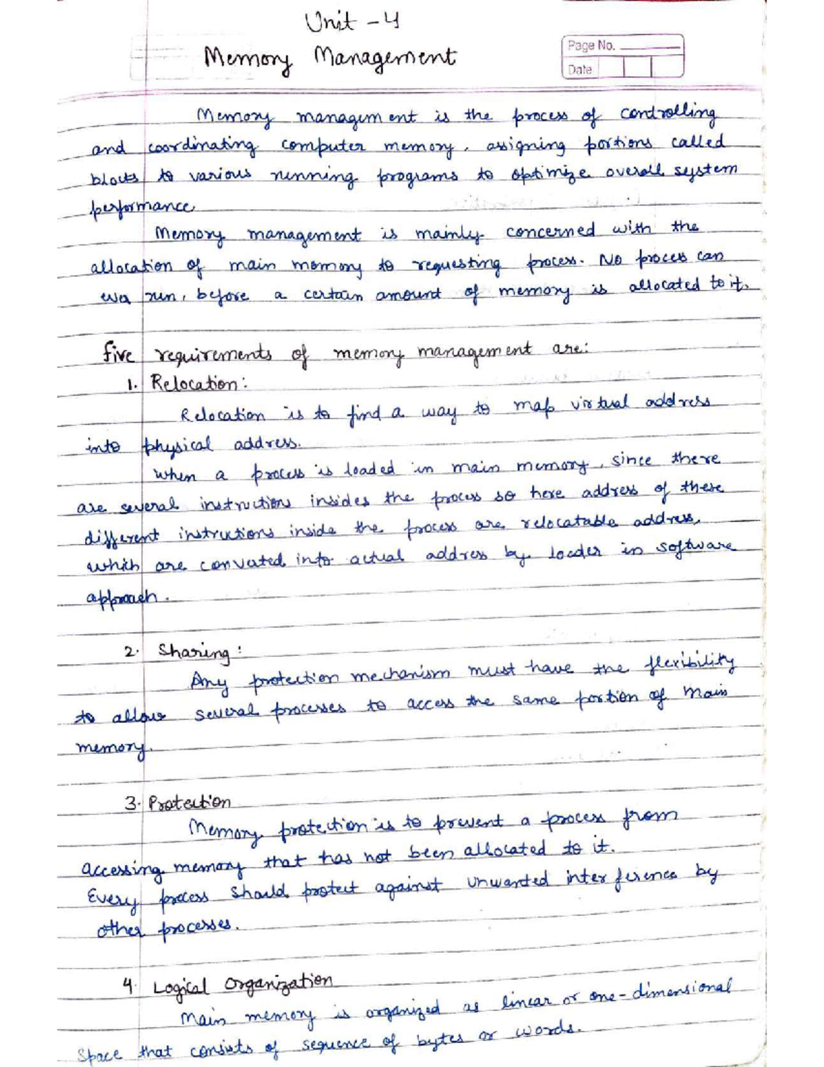 Unit 4 Memory Management Notes (CS101) - Key Concepts & Techniques ...