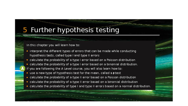 Further Statistics C5: Hypothesis Testing and Error Analysis - Studocu