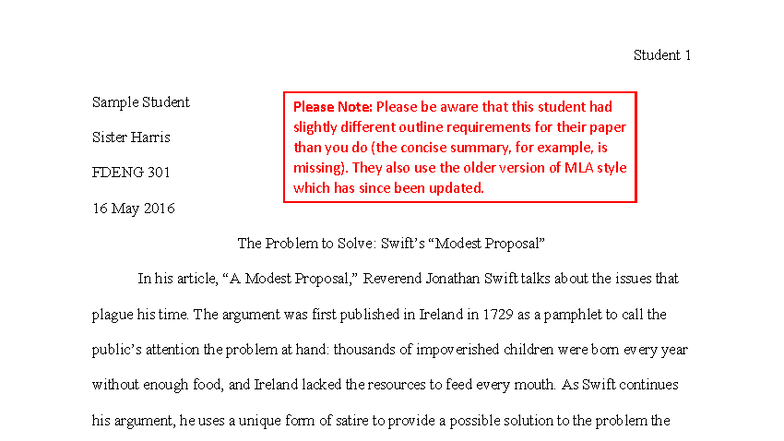 Rhetorical Analysis of Swift's "A Modest Proposal" - FDENG 301 - Studocu