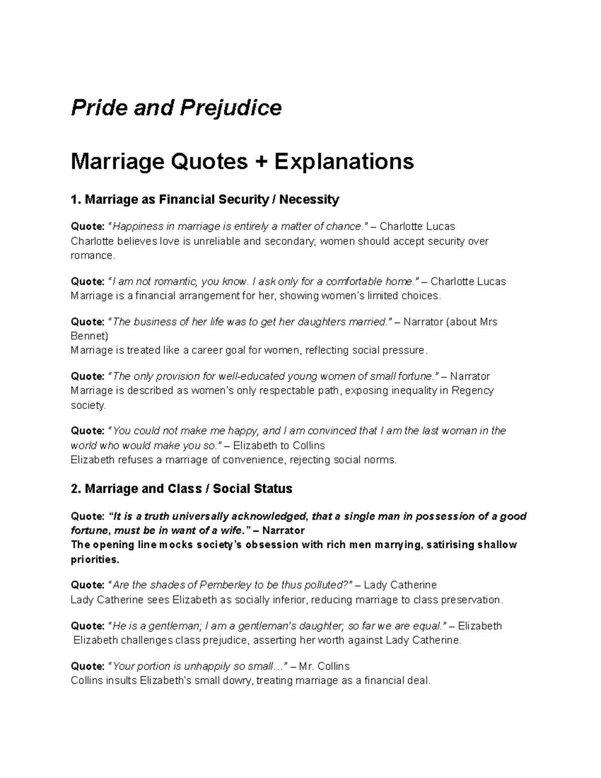 Pride and Prejudice (ENG101) - Marriage Quotes & Explanations - Studocu