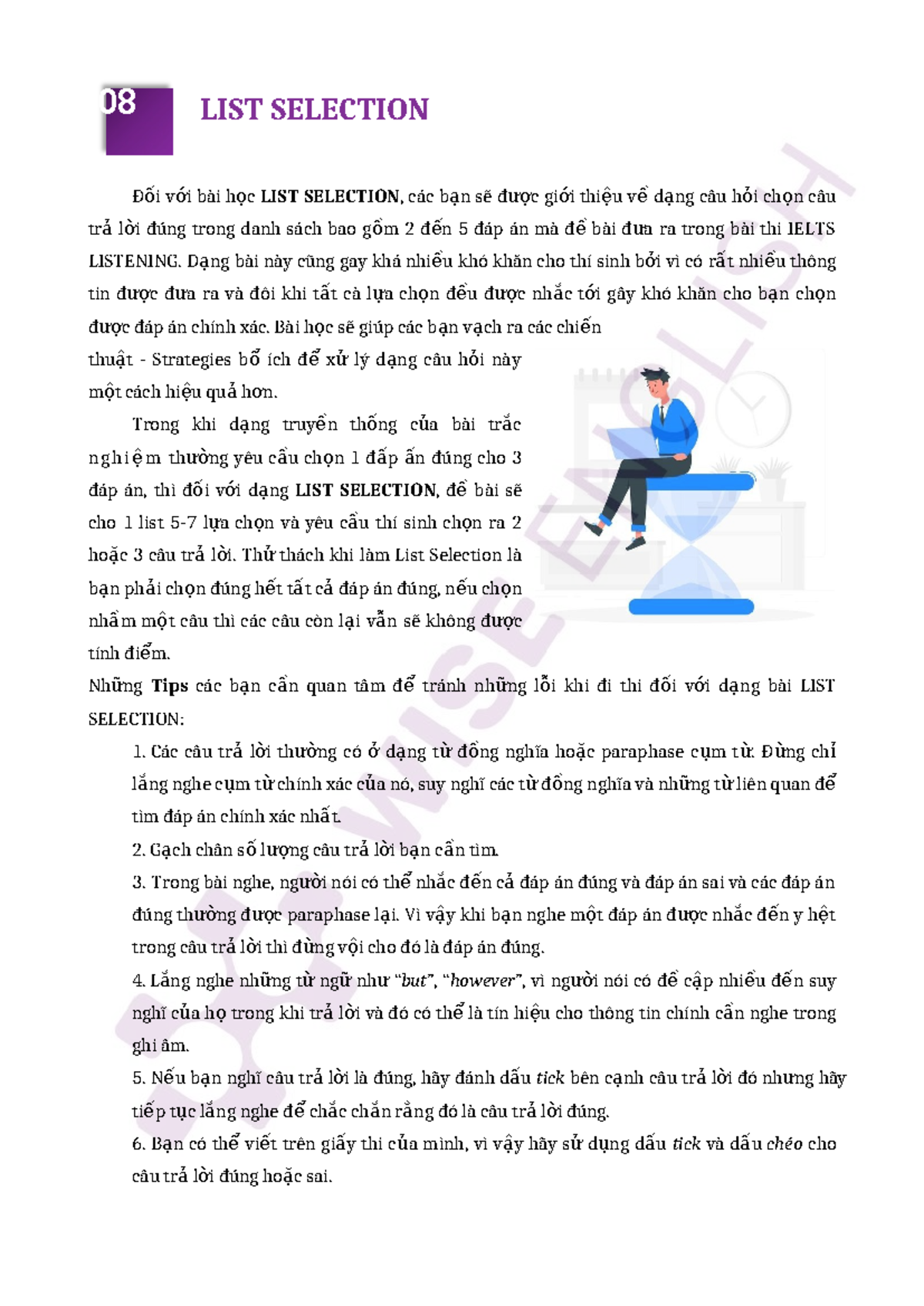 UNIT 8 - LIST SELECTION STRATEGIES FOR IELTS LISTENING - Studocu