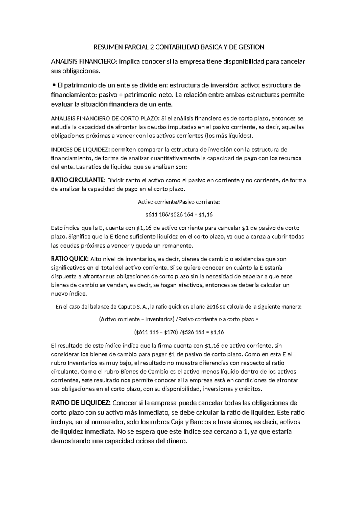Resumen Parcial 2 Contabilidad Módulo 3: Ratios de Liquidez y Análisis - Studocu