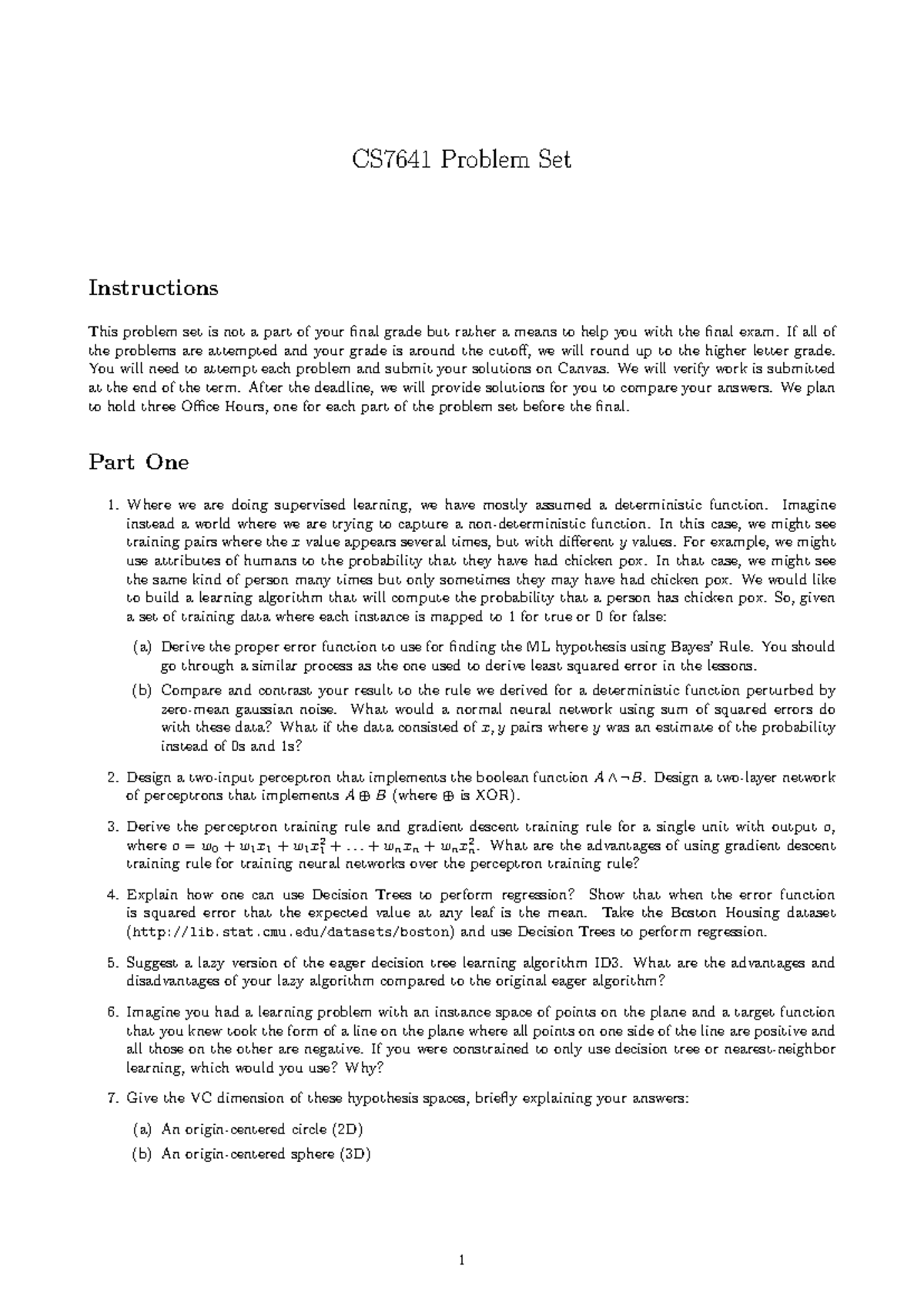 CS7641 Problem Set for Final Exam Preparation and Review - Studocu