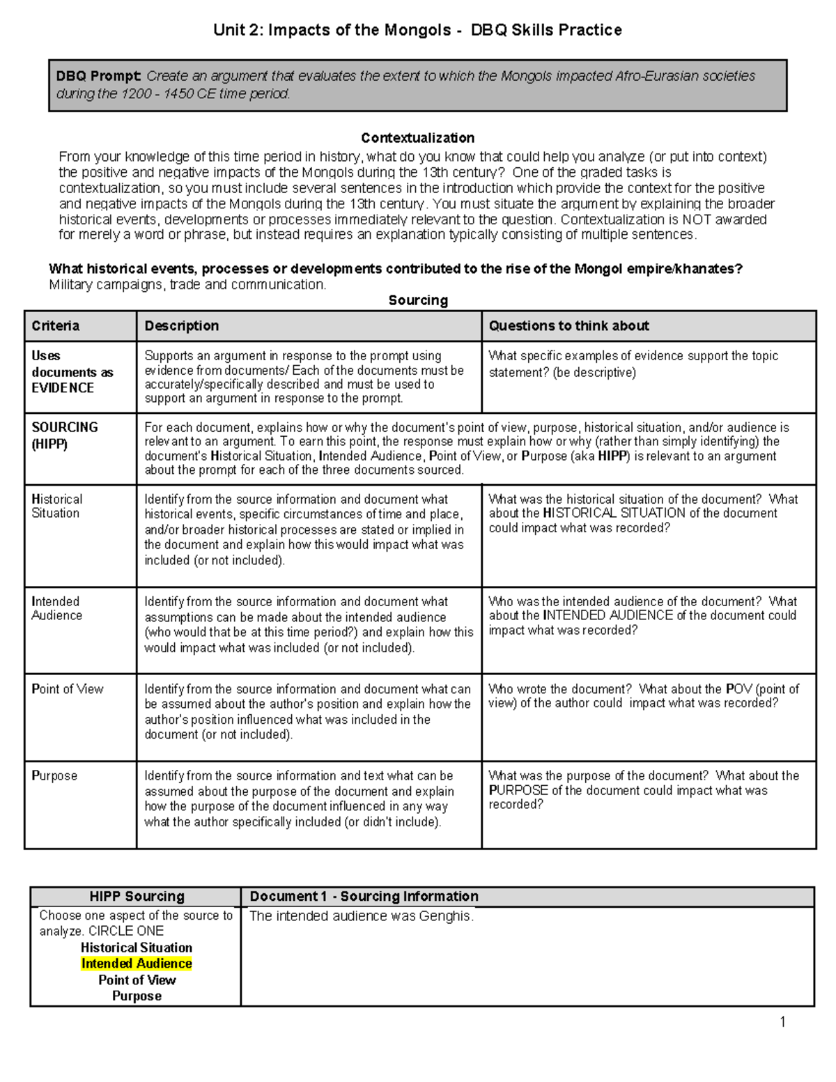 Unit 2 DBQ Skills Practice - Assessing Mongol Impacts on Societies ...