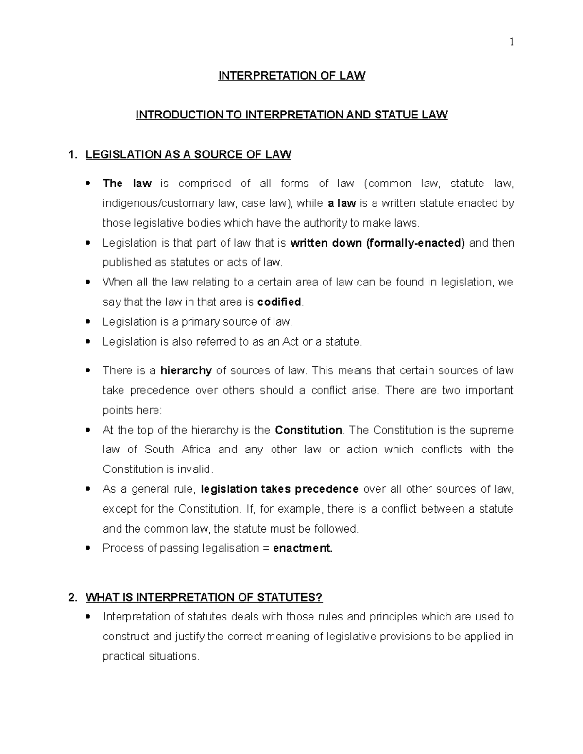 1. Interpretation of Law: Understanding Legislation and Statutes - Studocu