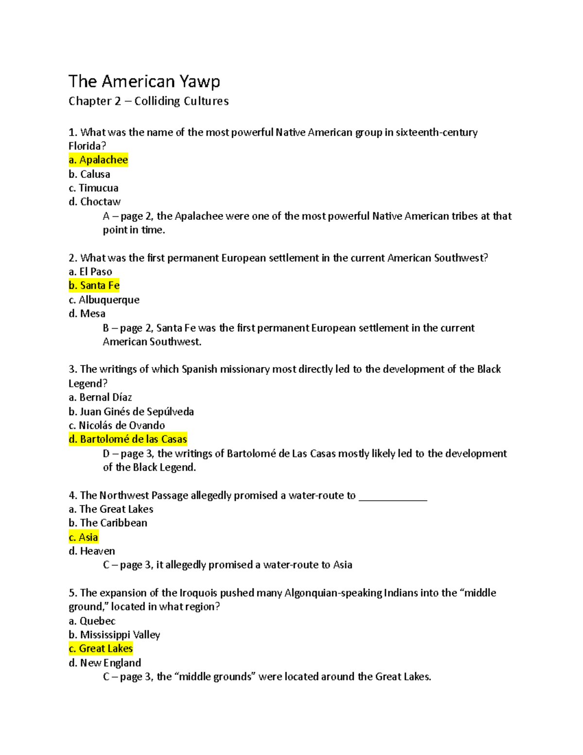 American Yawp Ch. 2: Colliding Cultures Analysis and Quiz Notes - Studocu