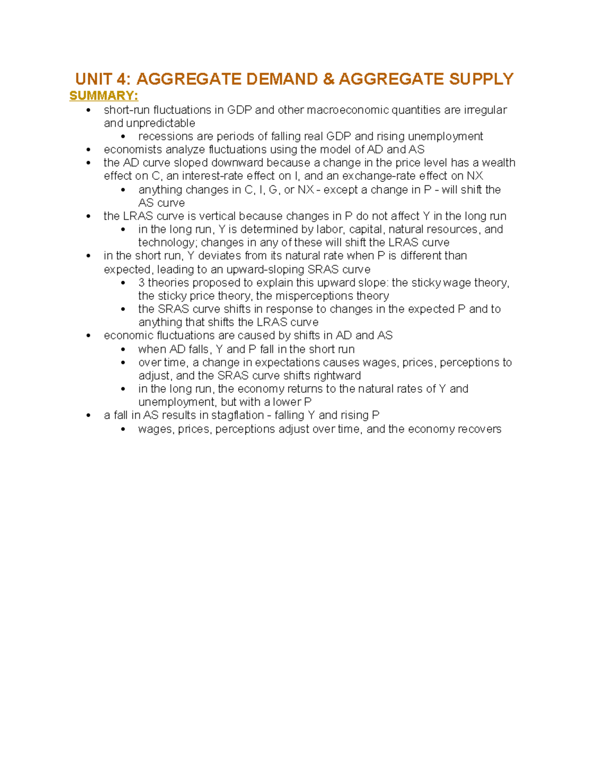 Macroeconomics U4: Aggregate Demand & Supply Summary - Studocu