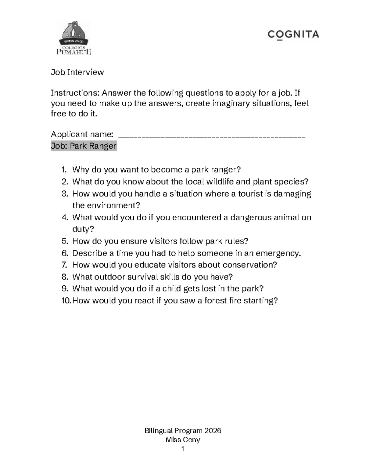 2026 Bilingual Program: Job Interview Questions Guide - Studocu