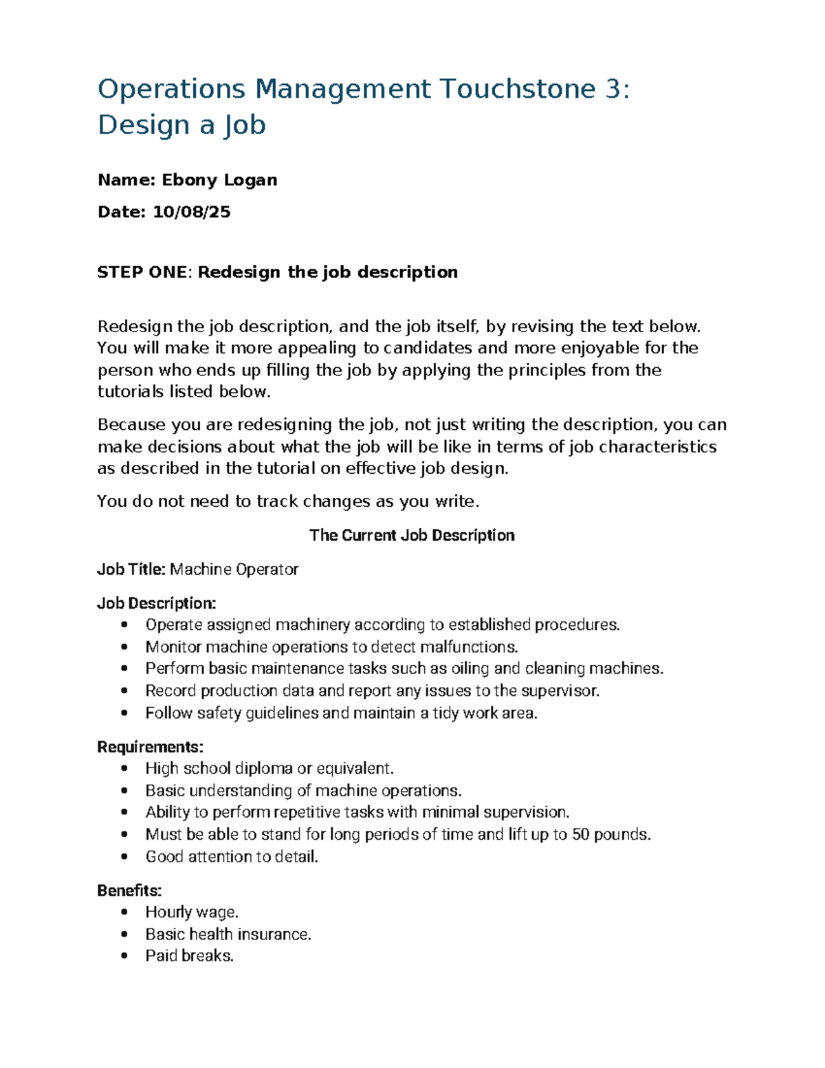 Operations Management TS3: Job Design Template Revision - Studocu