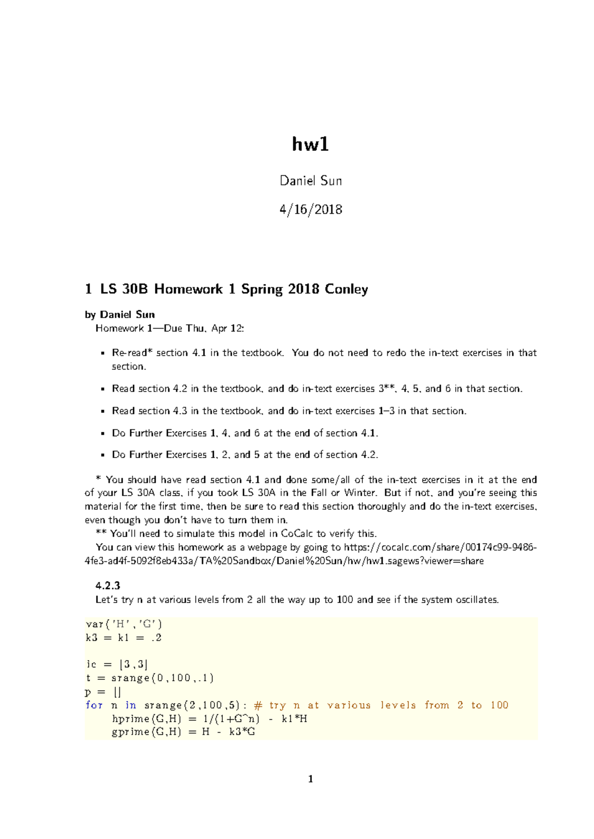 LS 30B Homework 1 - Spring 2018 by Daniel Sun - Studocu