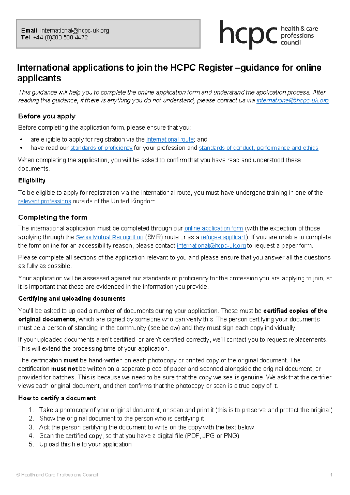 International Applications Guidance for HCPC Registration 2022 - Studocu