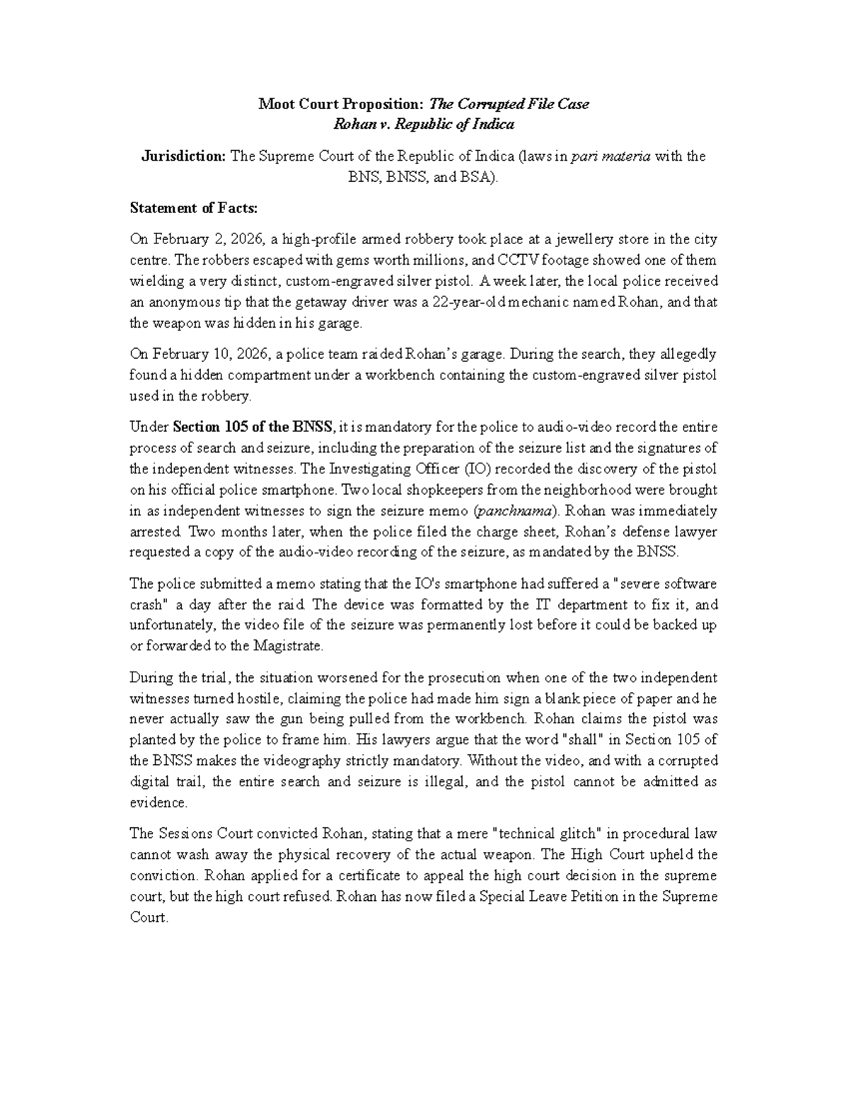 Moot Court Proposition: Rohan v. Republic of Indica - Case Analysis ...