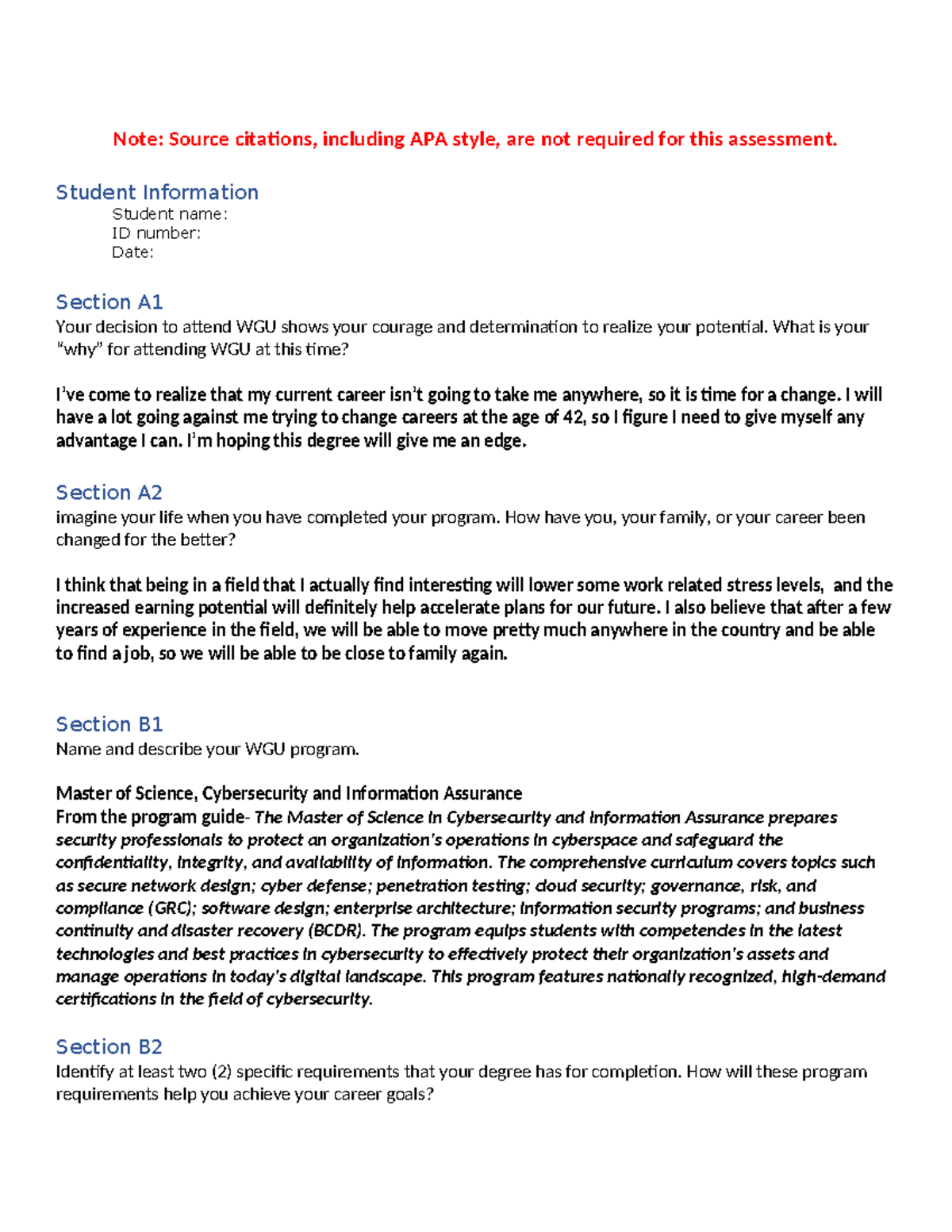 ORA1 - performance assessment - Note: Source citations, including APA ...