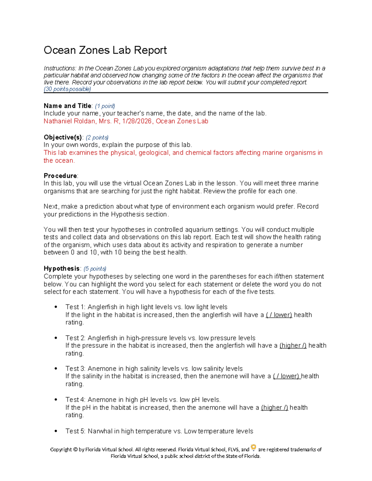 Marine Science Lab Report: Ocean Zones Adaptations (01 03) - Studocu
