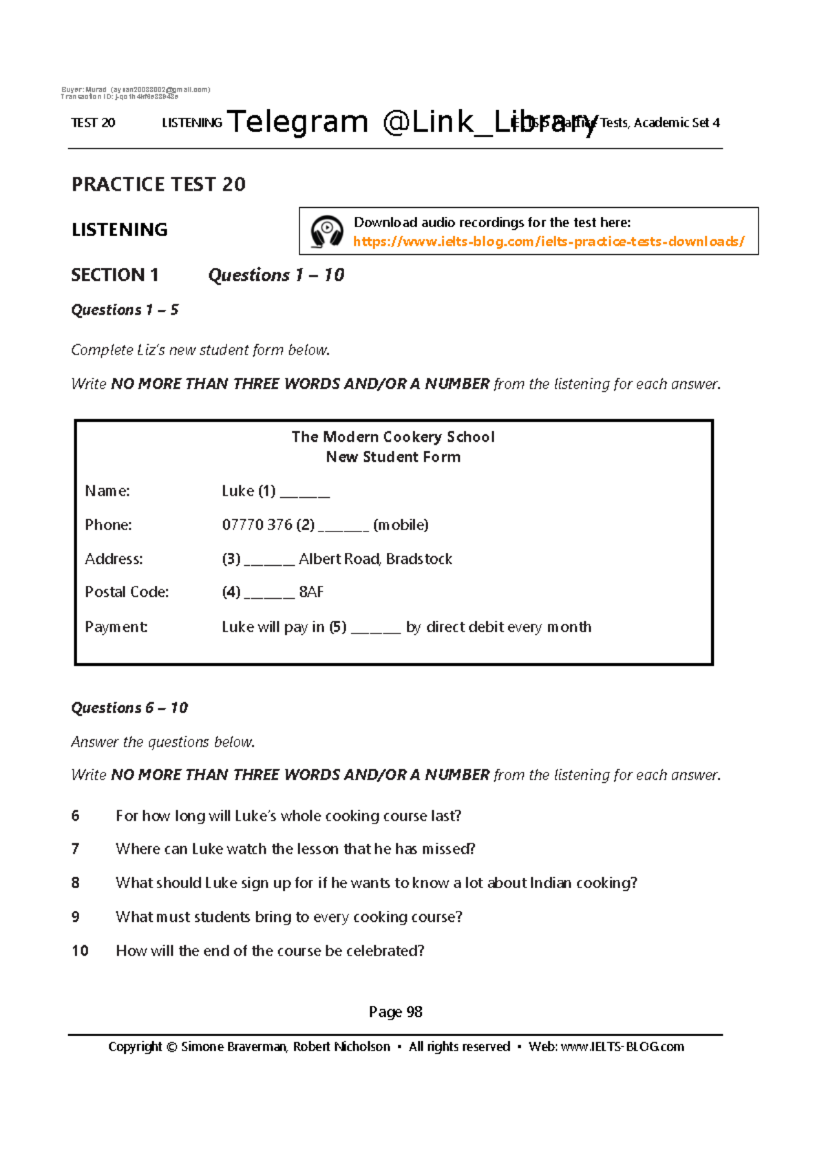 IELTS 5 Listening Practice Test 20 - Academic Set 4 - Studocu