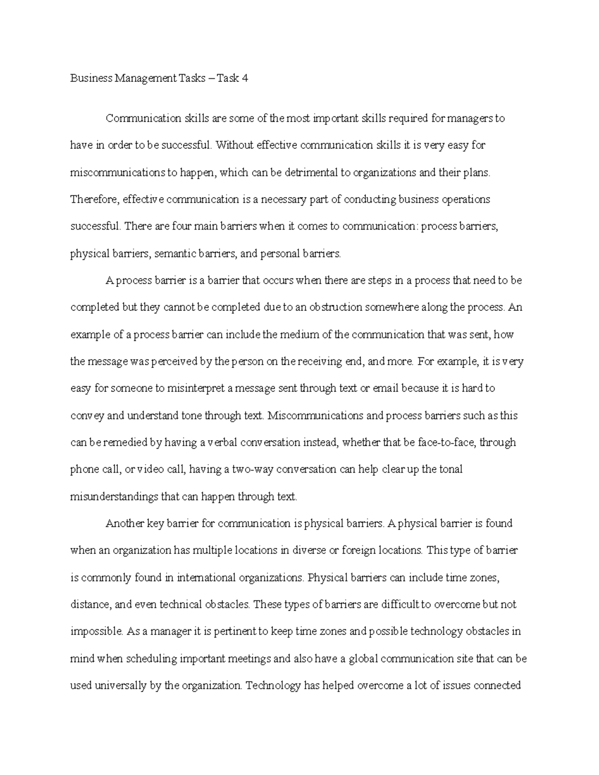 QHT1 Business Management Task 4: Overcoming Communication Barriers ...