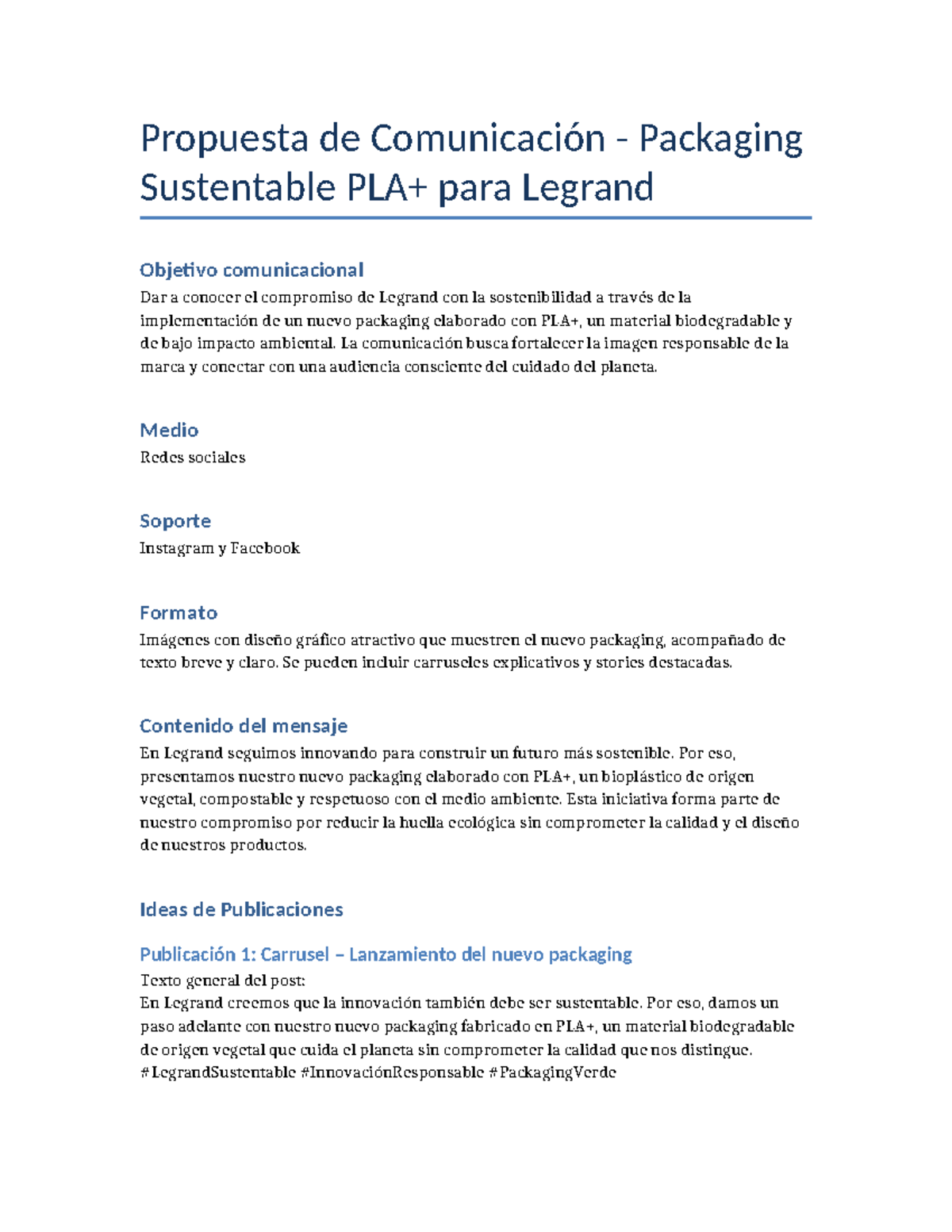 Propuesta de Comunicación: Packaging Sustentable para Legrand - Studocu