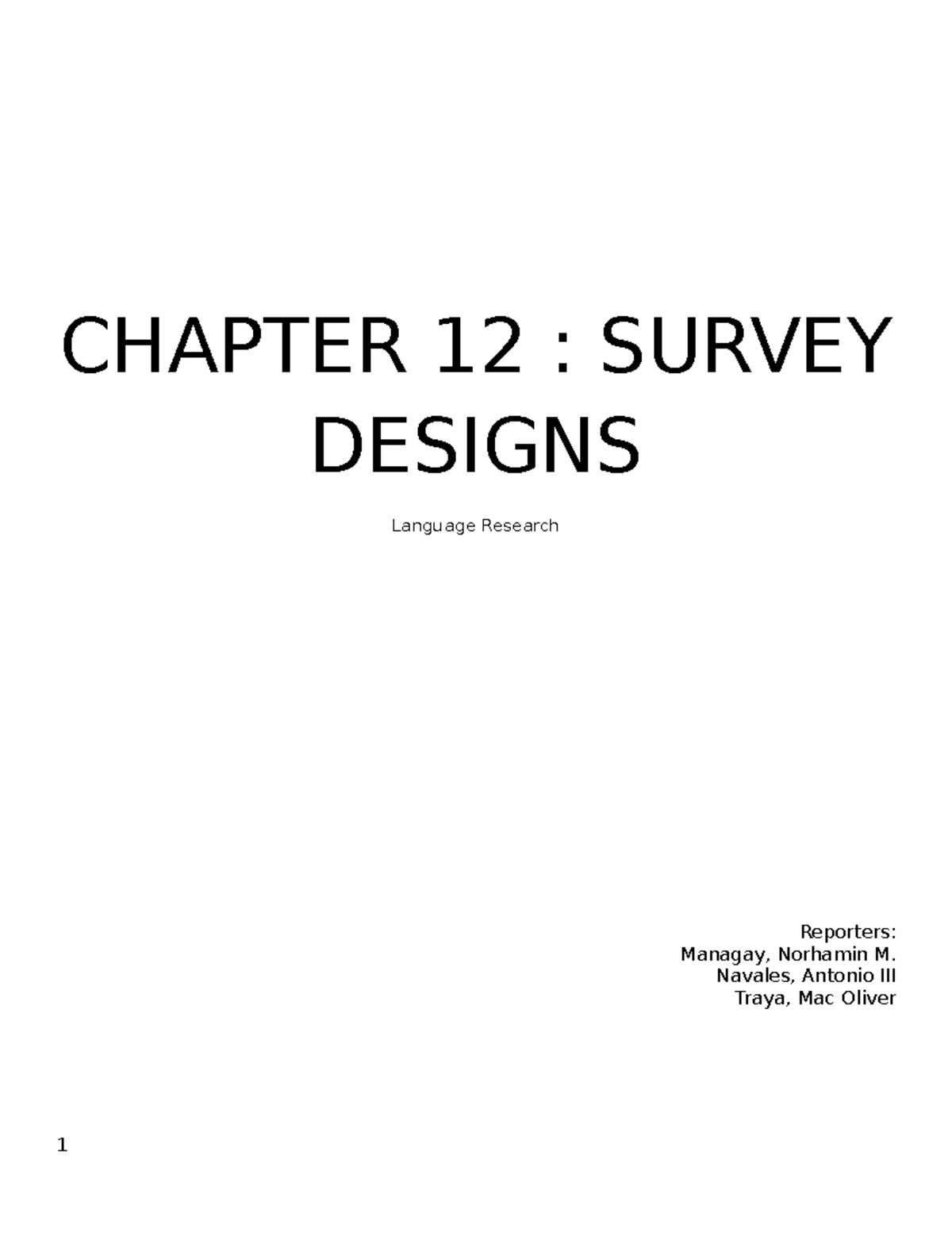 Chapter 12 - Survey Designs - CHAPTER 12 : SURVEY DESIGNS Language ...