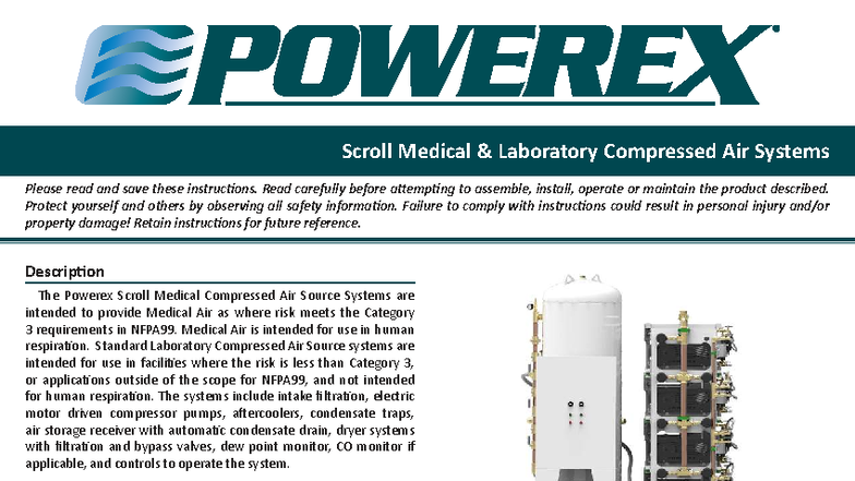 Powerex Scroll Medical Laboratory Compressed Air Systems Guide - Studocu